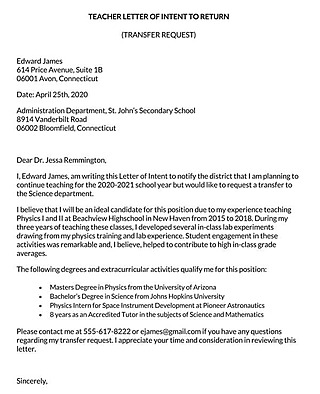 Sample Teacher Letter of Intent to Return (Free Templates)