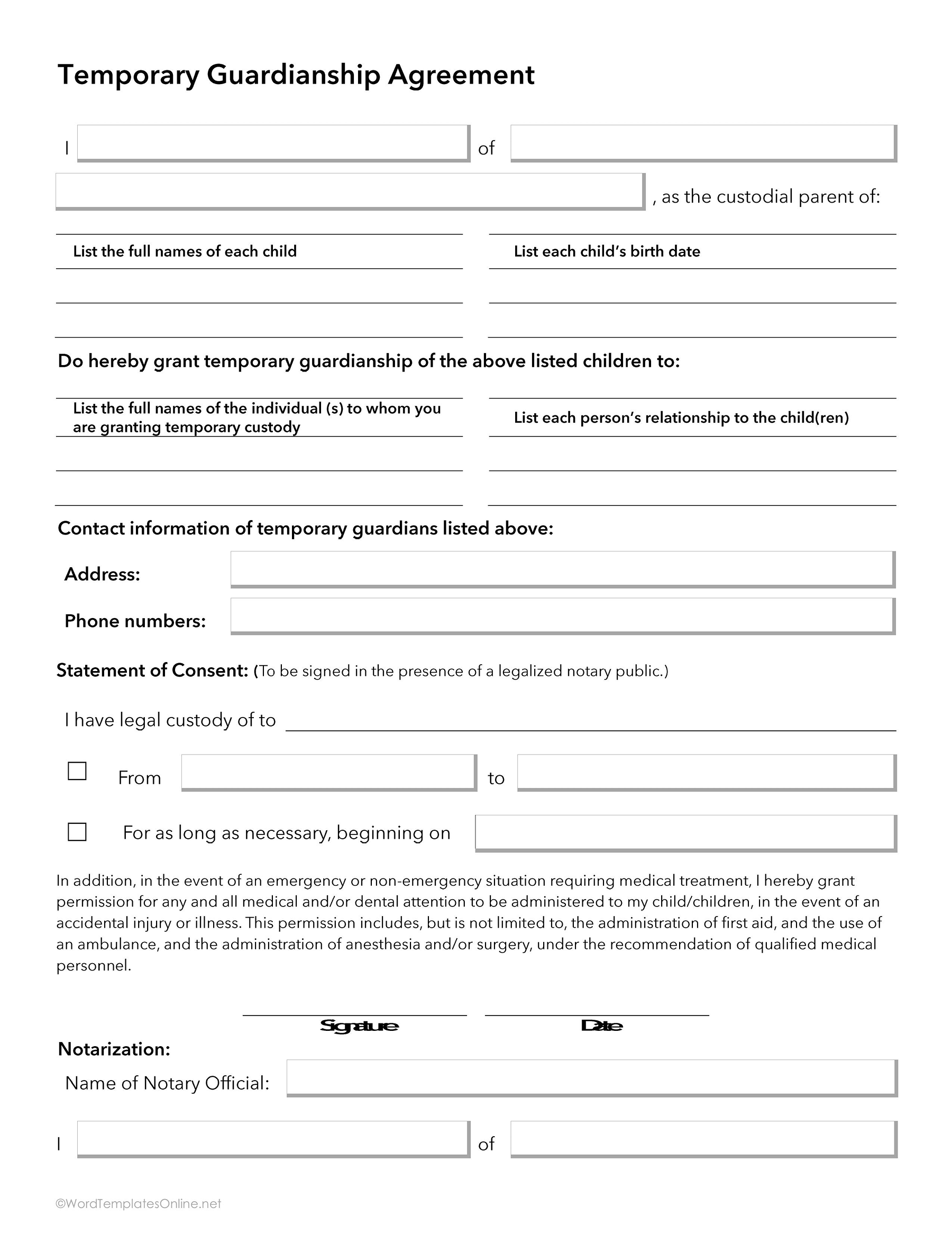 6 Free Temporary Guardianship Forms (Word, Google Docs)