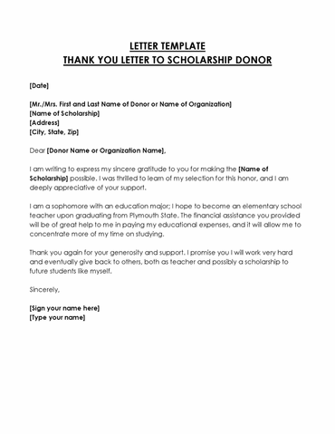 Sample Thank You Letters To Scholarship Donor