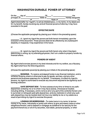 Washington State Power of Attorney Forms (9 Types) - PDF, Word