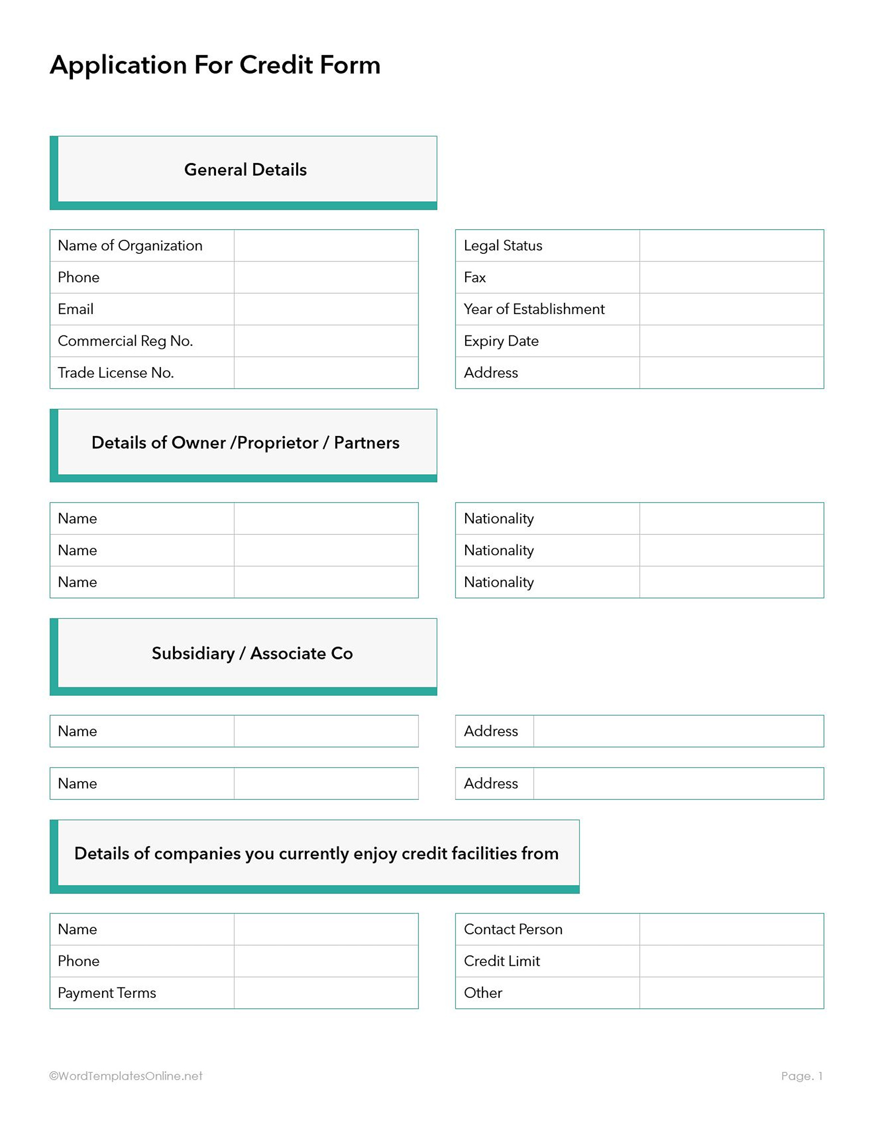 Free Credit Application Form Templates to Edit