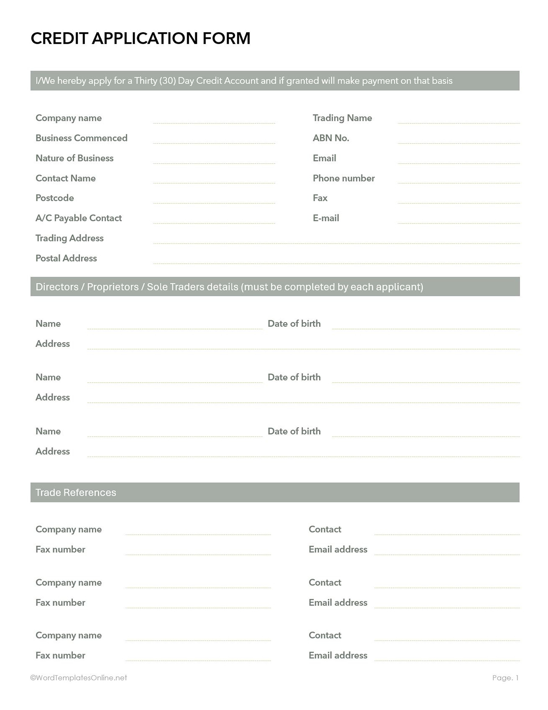 Free Credit Application Form Templates to Edit