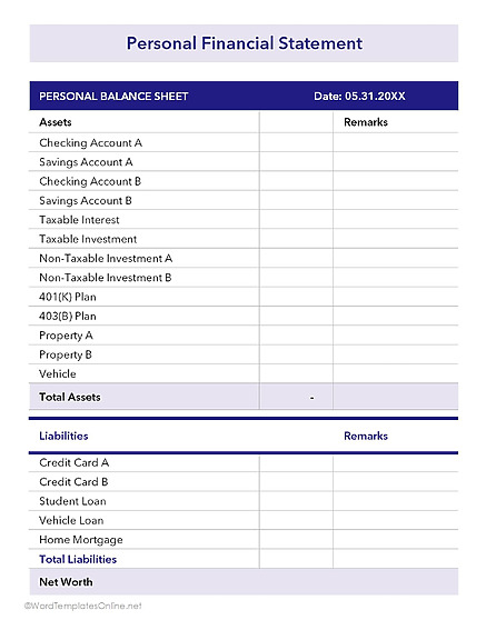 Personal Balance Sheet Templates for Excel