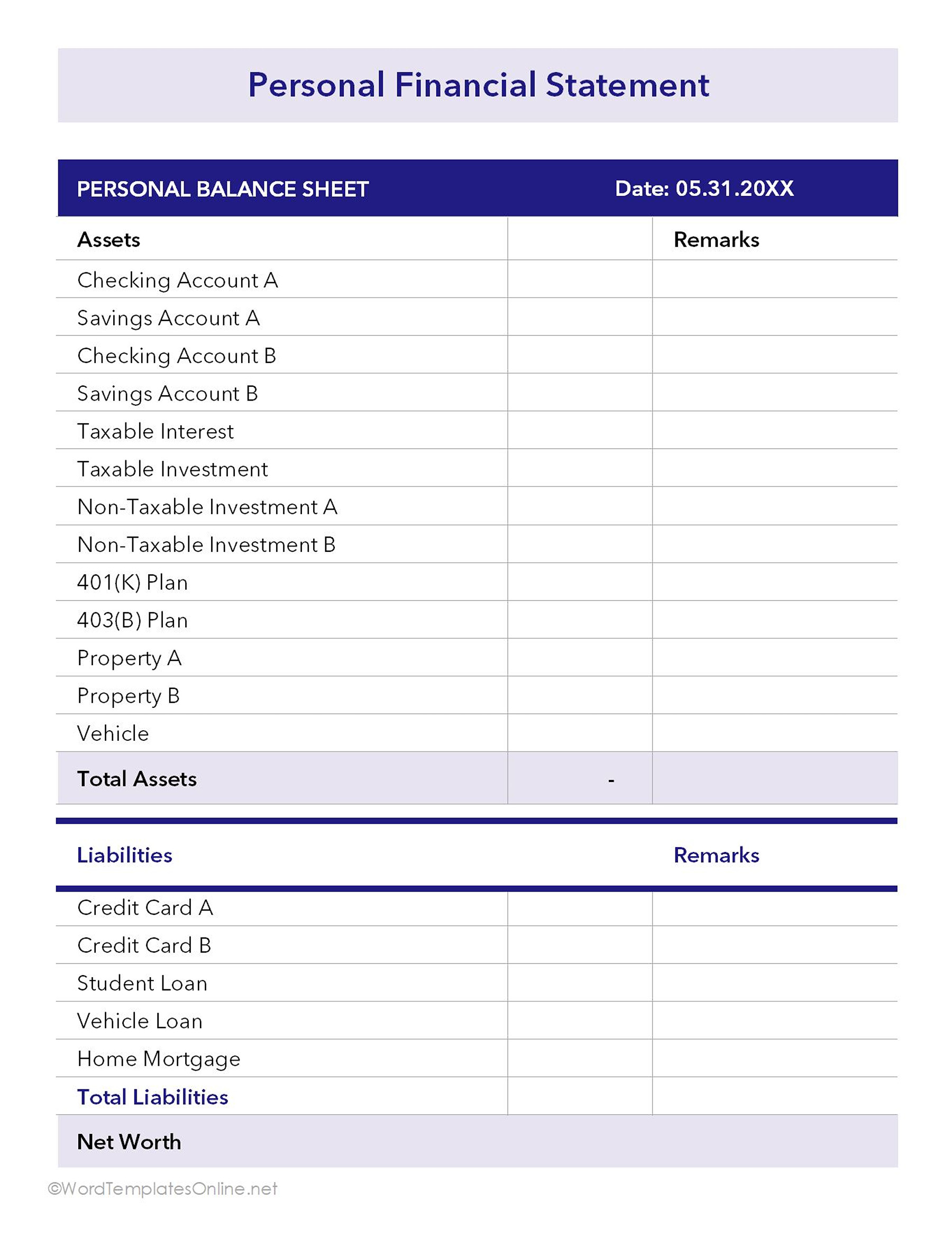 Personal Balance Sheet Templates for Excel