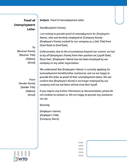 Proof Of Unemployment (Jobless) Letter Samples