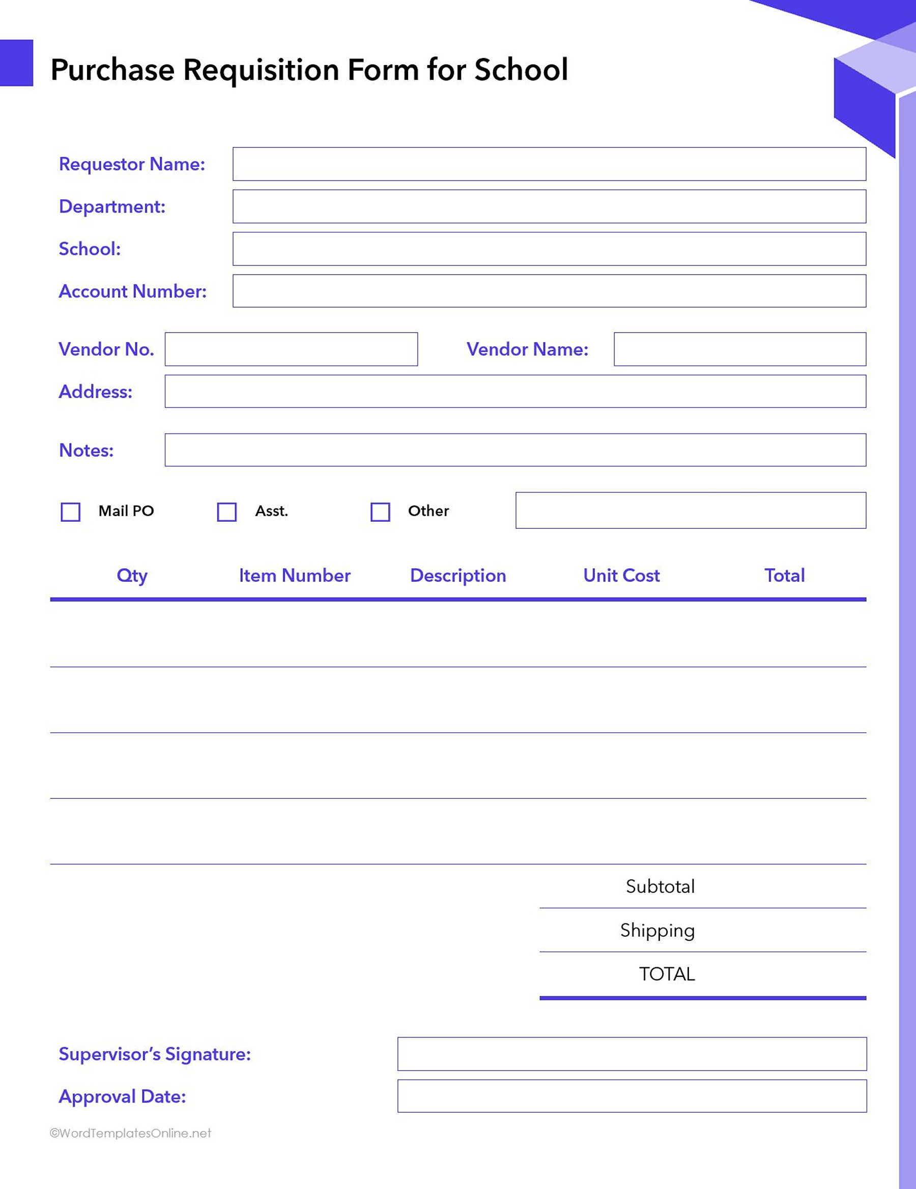 Free Purchase Requisition Form Templates