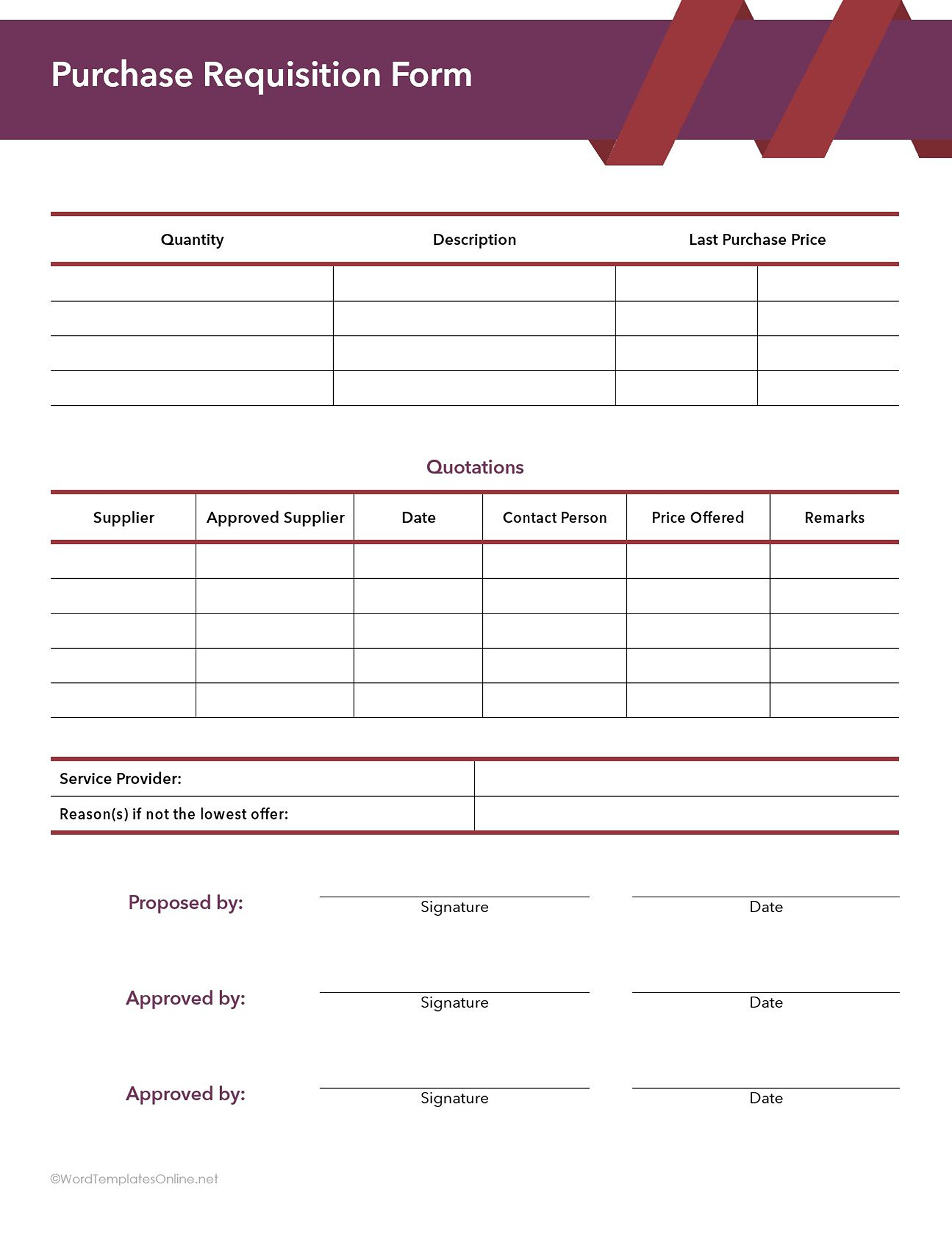 Free Purchase Requisition Form Templates