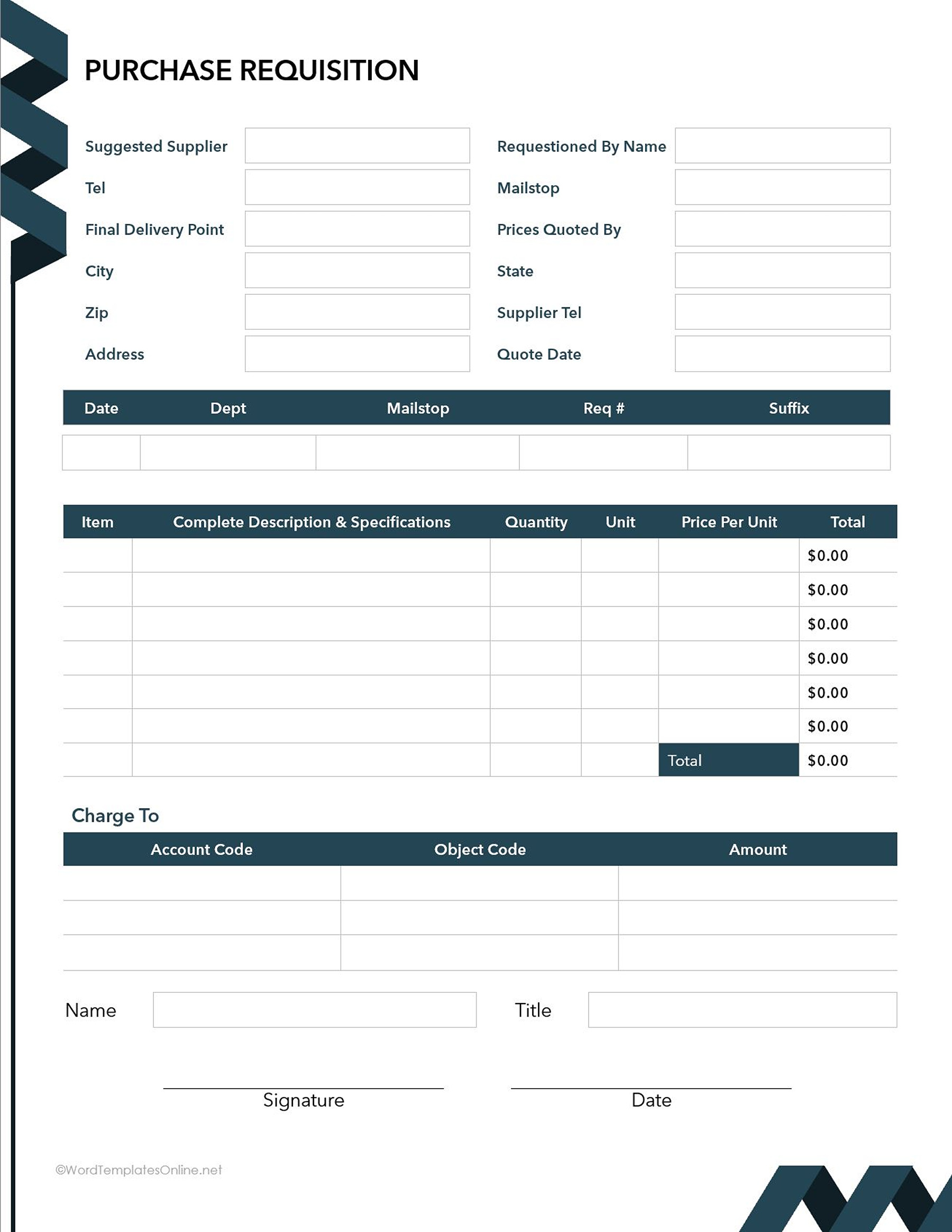 Free Purchase Requisition Form Templates