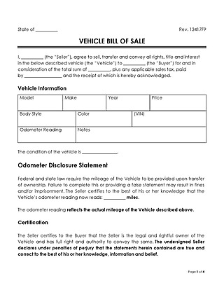 Free Vermont Vehicle Bill of Sale | Form VT-005