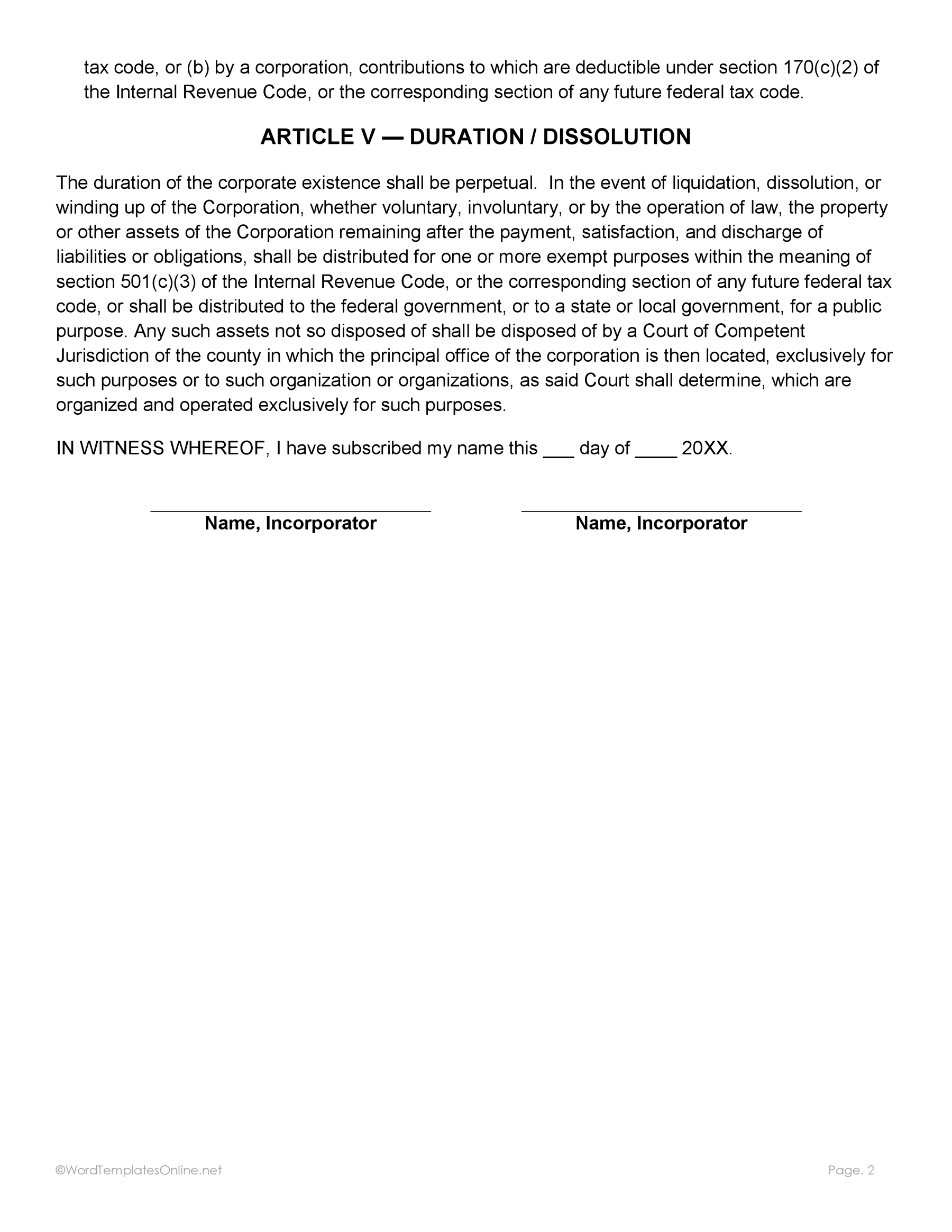 Free Article of Incorporation Templates (Word - Google Docs)