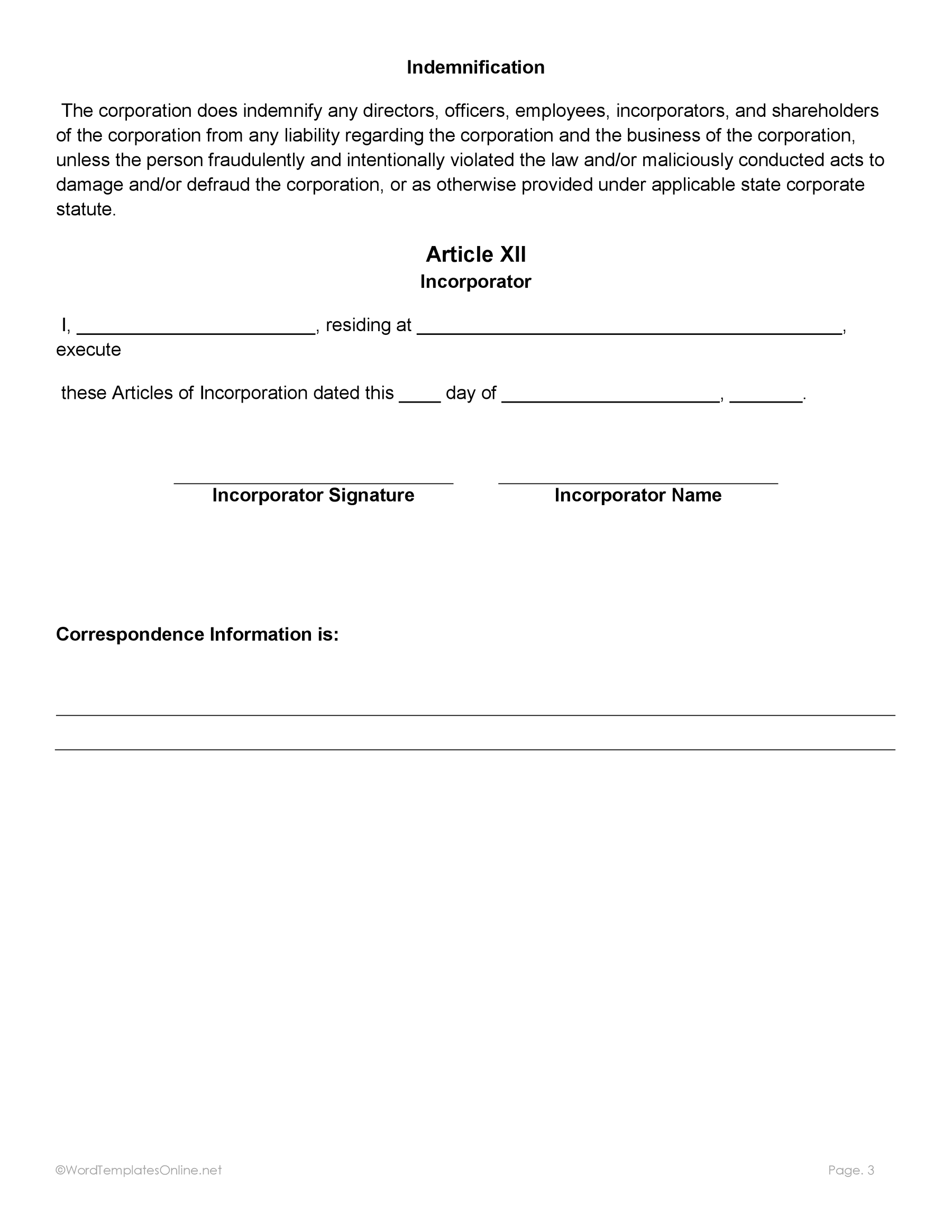 Free Article of Incorporation Templates (Word - Google Docs)