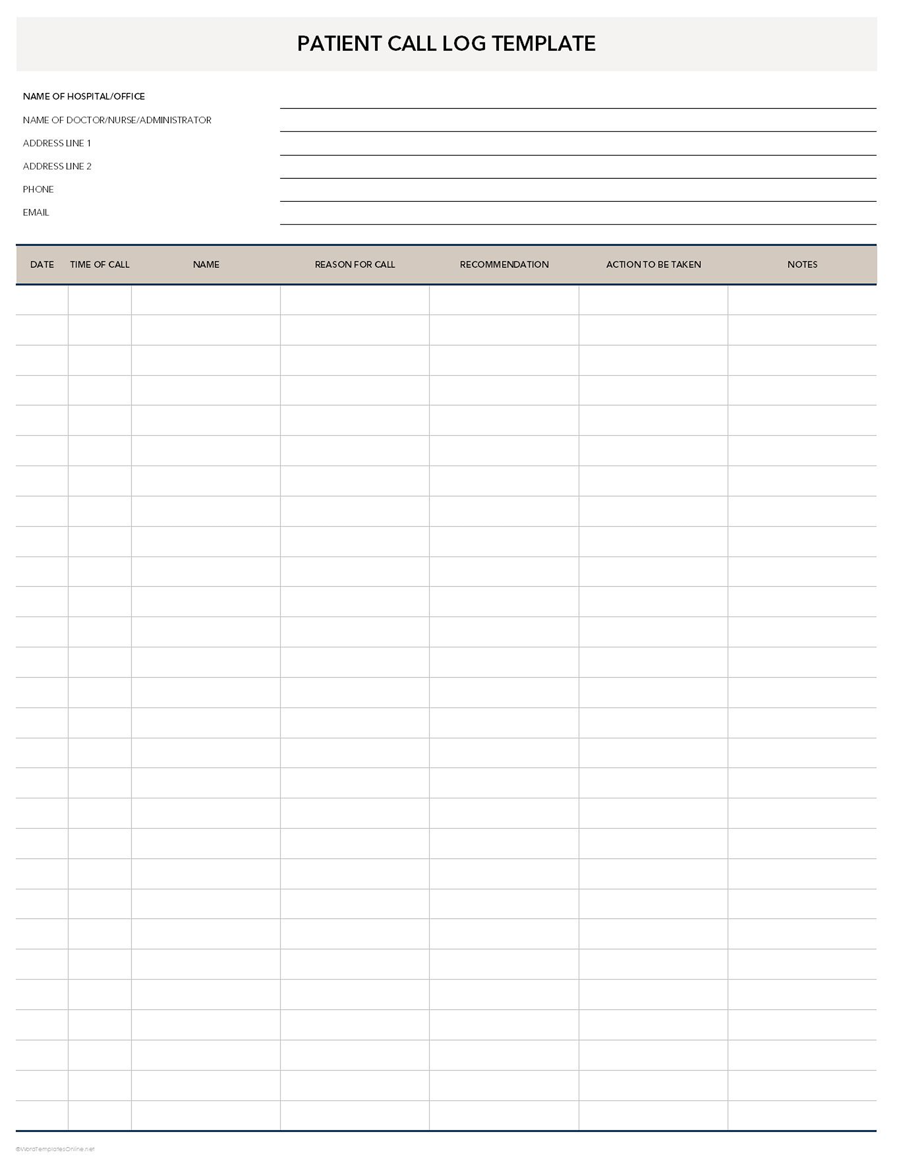 Free Call Log Templates for Excel, Google Sheets