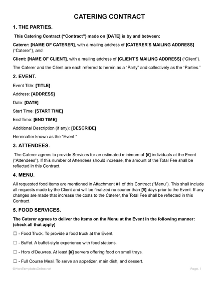 Free Catering Service Contract Templates (Editable)