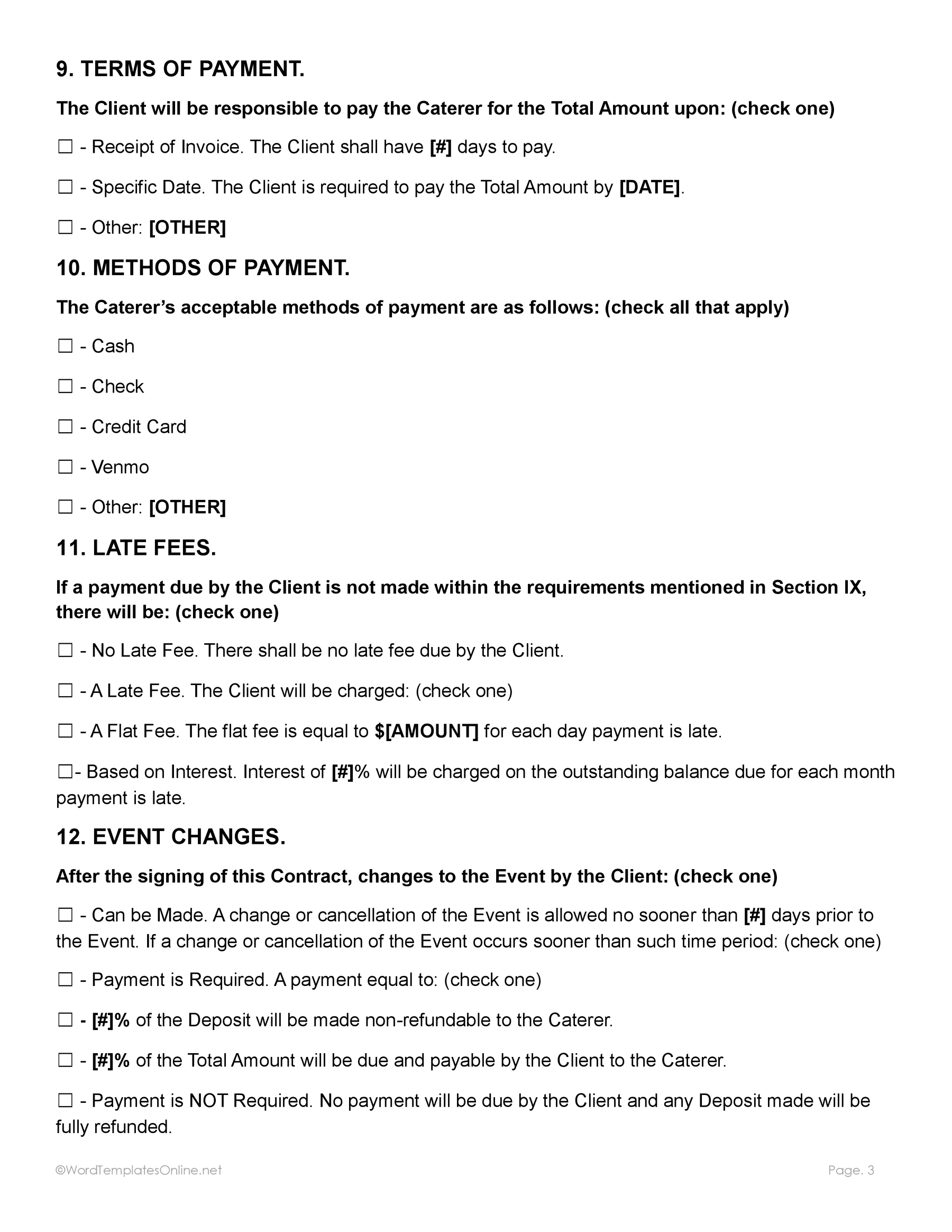 Free Catering Service Contract Templates (Editable)