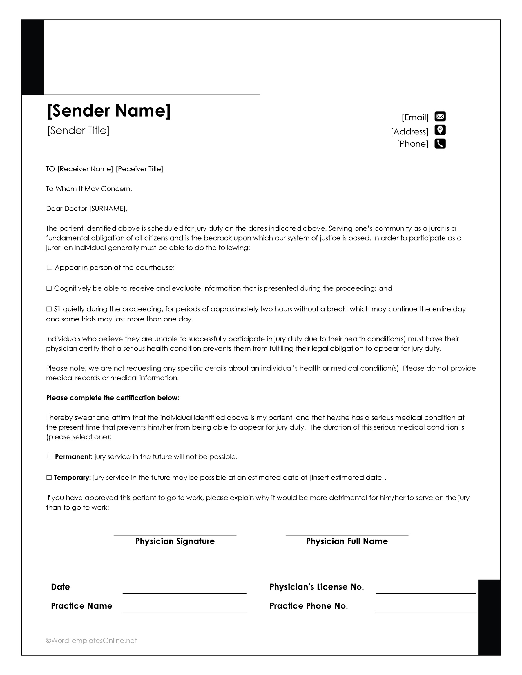 10 Best Jury Duty Excuse Letter Templates - Word Templates Online