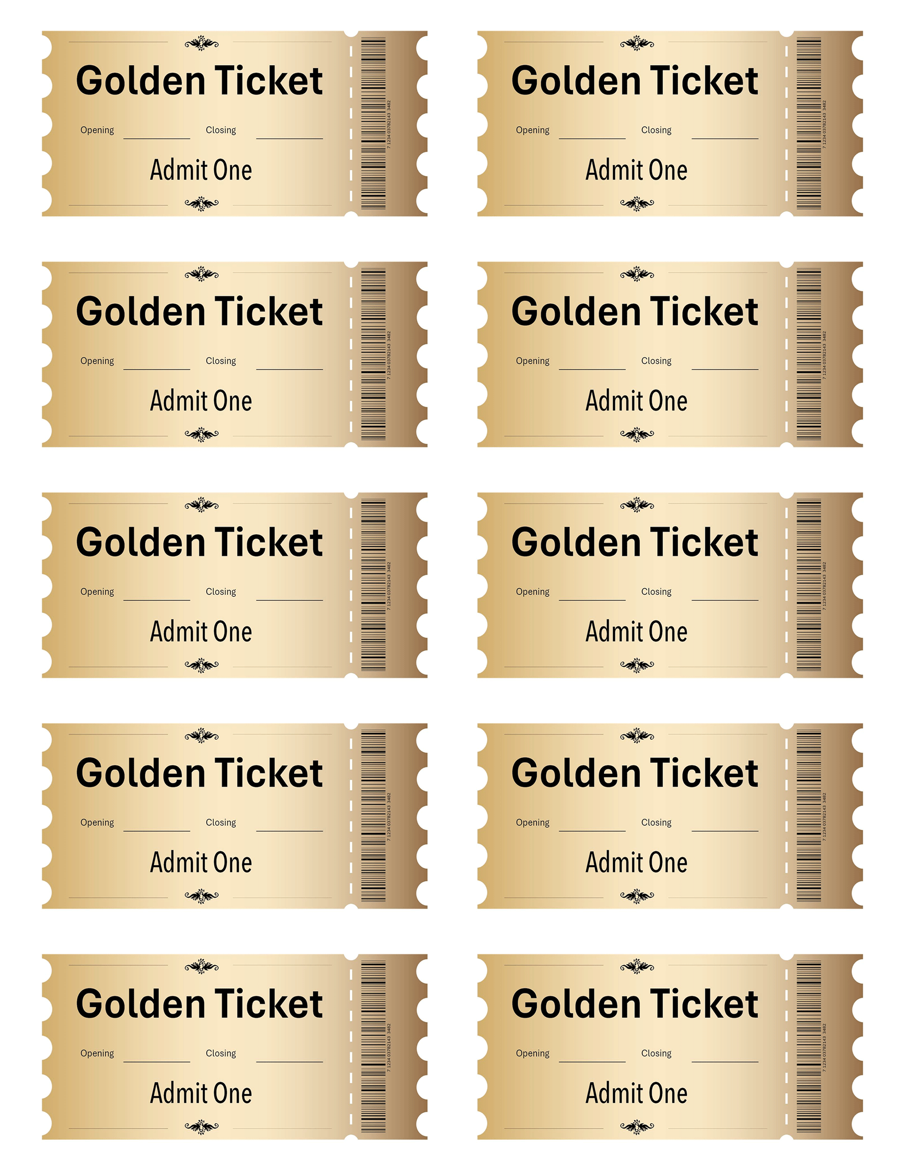 Free Editable Golden Ticket Templates