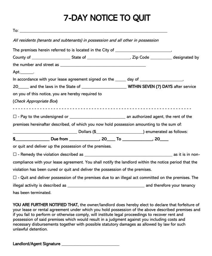 Free Seven (7) Day Eviction Notice Templates - Word, PDF