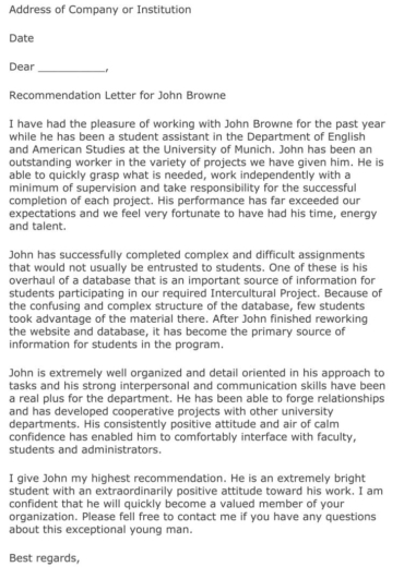 22 Best Academic Recommendation Letter Samples