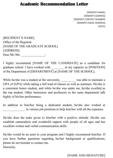 22 Best Academic Recommendation Letter Samples
