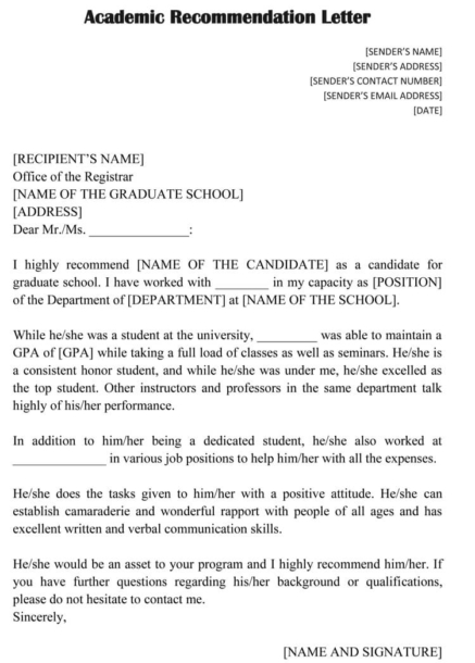 22 Best Academic Recommendation Letter Samples