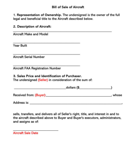 Free Aircraft (Airplane) Bill of Sale Forms (Word | PDF)