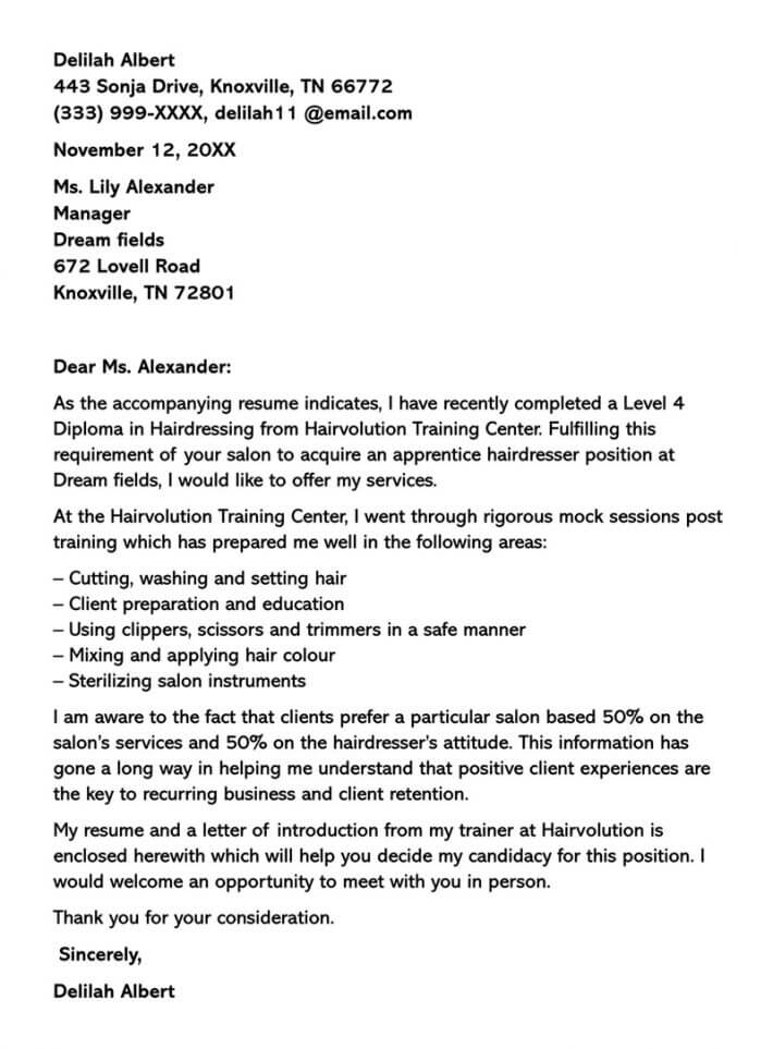 20+ Hair Stylist Cover Letter Samples (Entry Level & Experienced)