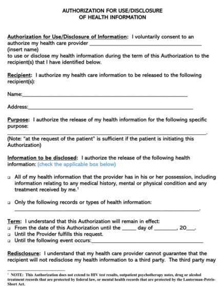 Free Medical Records Release Authorization Forms (HIPAA)