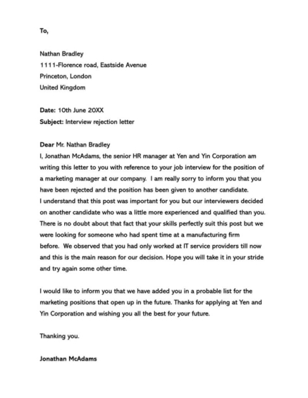 30 Best Polite Job Rejection Letter Samples