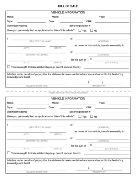 Free Motorcycle Bill of Sale Forms (Word | PDF) - WTO
