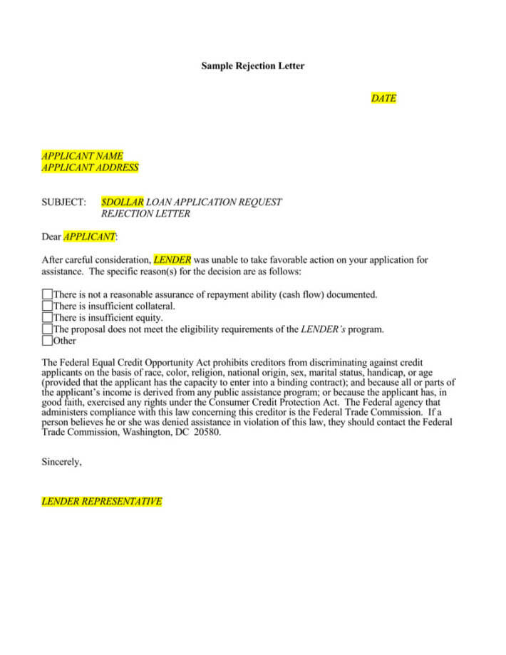 Loan Application Rejection Letter (15+ Sample Letters)