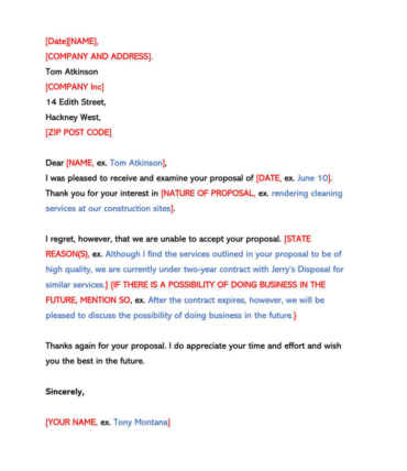 Business Proposal Rejection Letter Samples (How to Decline)