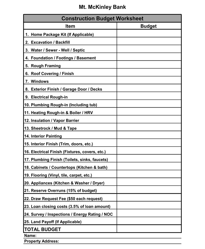 Construction Budget Template Qasmylife