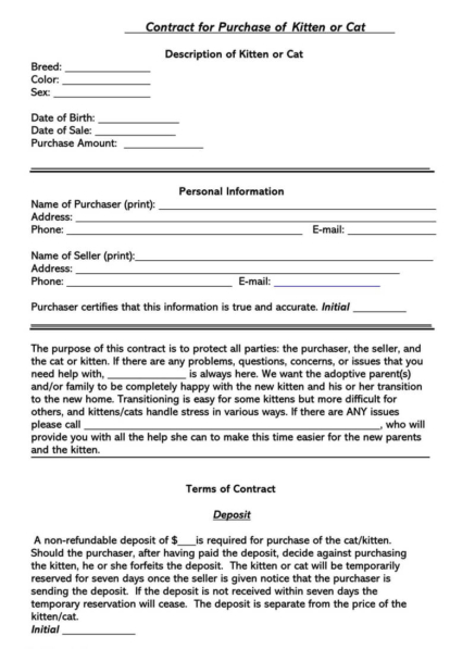 Free Cat (Kitten) Bill of Sale Forms | How to Fill (Word - PDF)