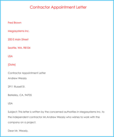 Sample Contractor Appointment Letters