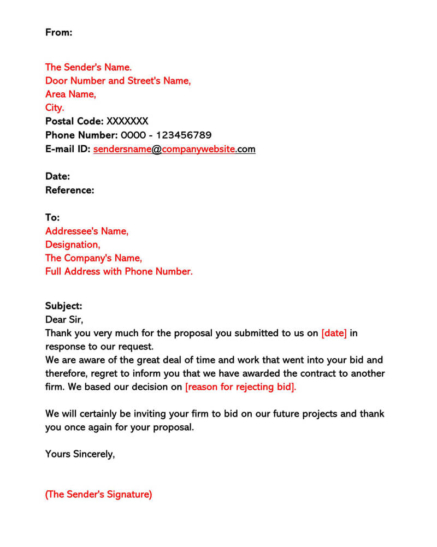 Bid Proposal Rejection Letter Samples (Writing Tips)