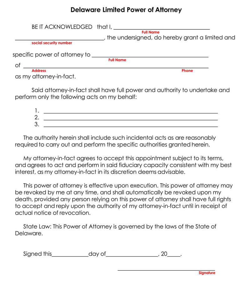 Free Limited Power of Attorney Forms (by State) - Word|PDF