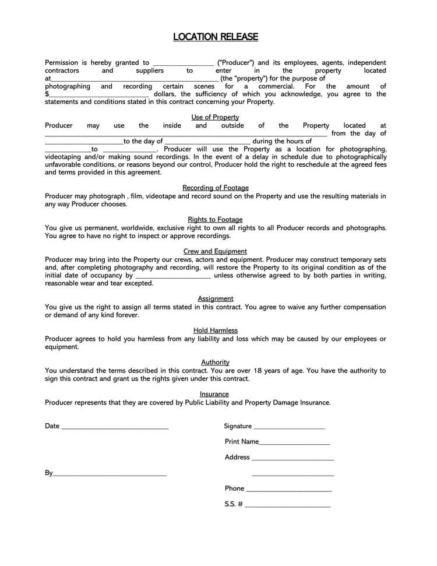 30 Free Location Release Forms (Film or Video Productions)