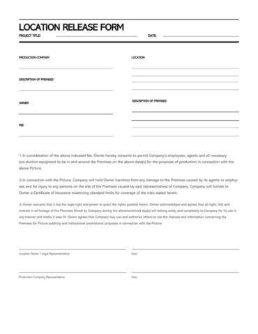 30 Free Location Release Forms (Film or Video Productions)