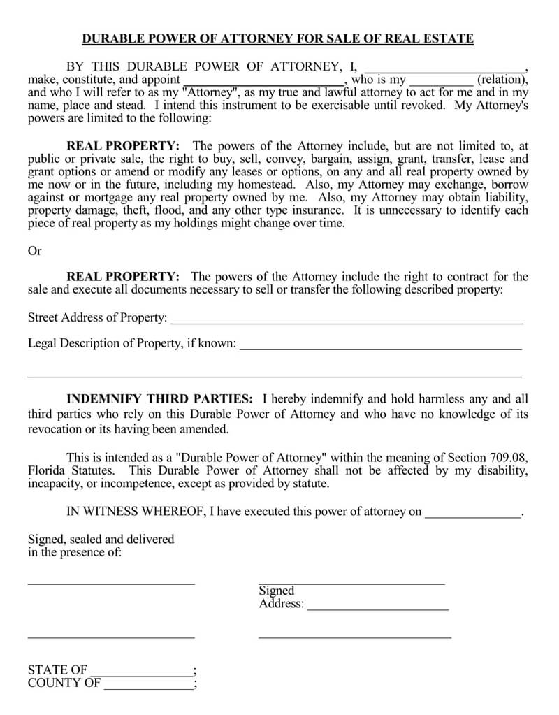 Free Real Estate Power of Attorney Forms (by State) - Word|PDF