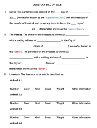 Free Livestock (Animal) Bill of Sale Forms | Word, PDF
