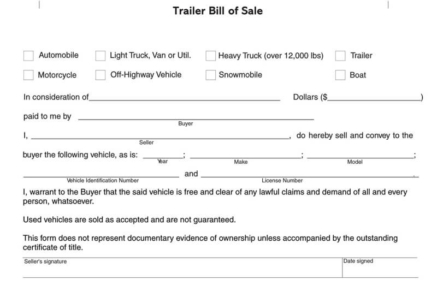 Free Trailer Bill of Sale Forms (How to Use) - Word | PDF