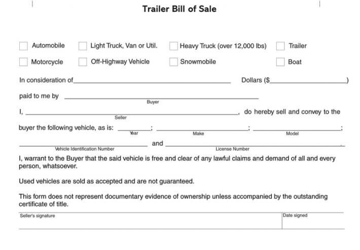 Free Trailer Bill of Sale Forms (How to Use) - Word | PDF
