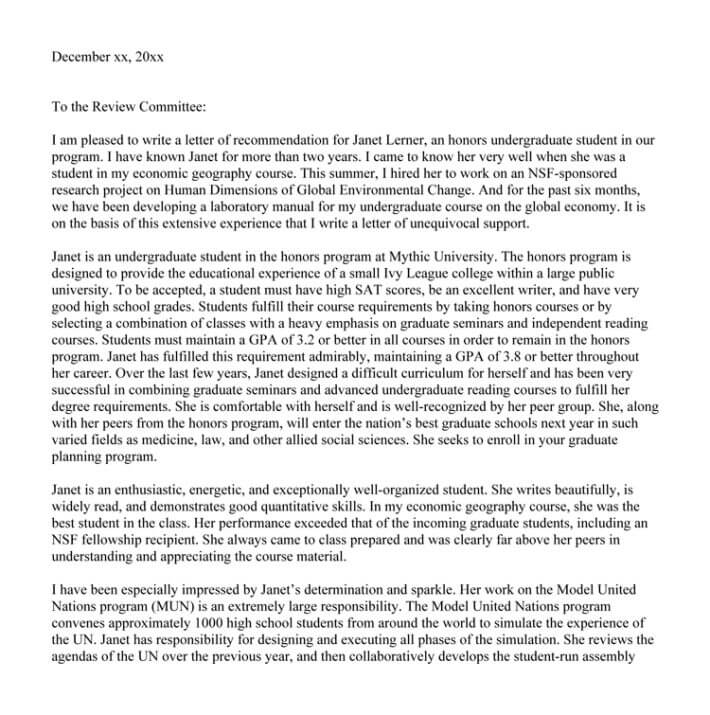 Letter of Recommendation Examples for Graduate School