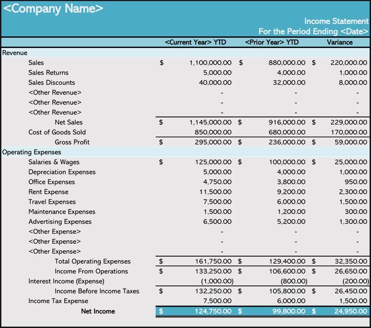 Income Statement Excel Template