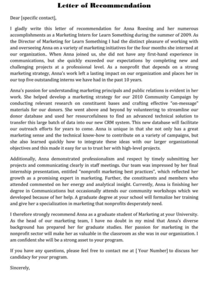 15 Sample Recommendation Letters for Internship