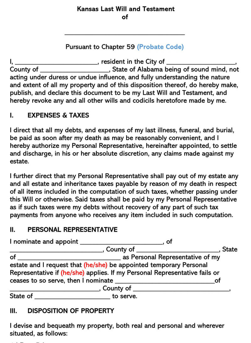 Free Last Will and Testament Forms & Templates (by States) Word|PDF