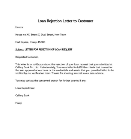 Loan Application Rejection Letter (15+ Samples)