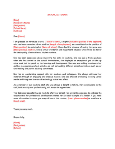 35 Perfect Recommendation Letters for Teachers