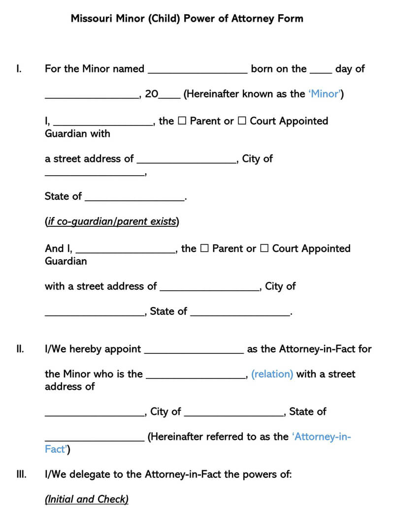 Free Minor (Child) Power of Attorney Forms (by State) - Word|PDF