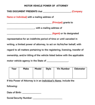 Free Vehicle Power of Attorney Forms | Word, PDF